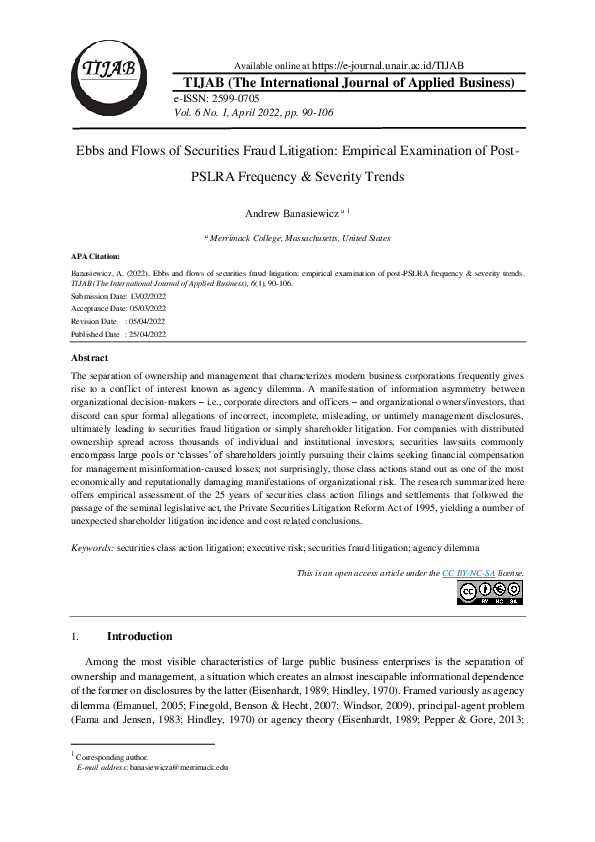 (PDF) Ebbs and Flows of Securities Fraud Litigation: Empirical ...