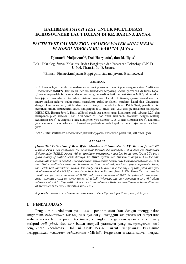 (PDF) Kalibrasi Patch Test Untuk Multibeam Echo Sounder Laut Dalam DI ...