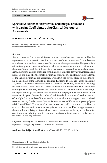 (PDF) Spectral Solutions for Differential and Integral Equations with Varying Coefficients Using ...