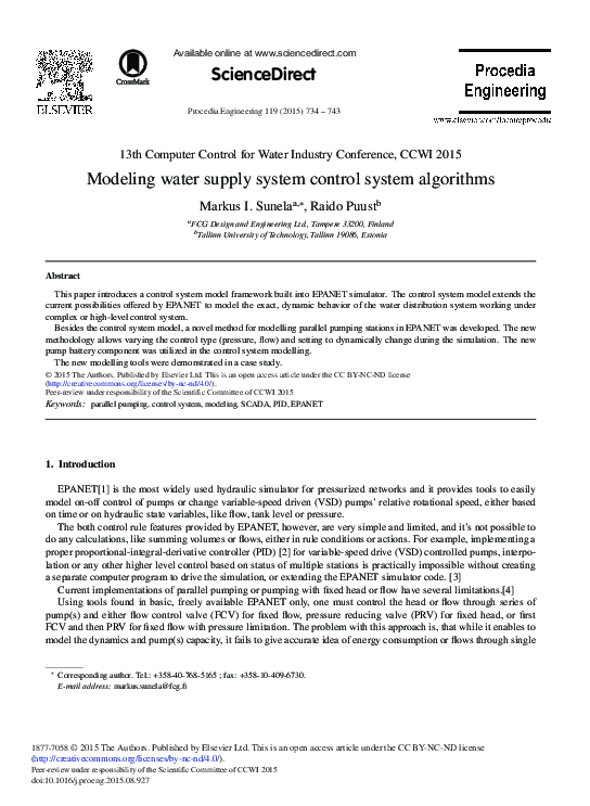 (PDF) Modeling water supply system control system algorithms