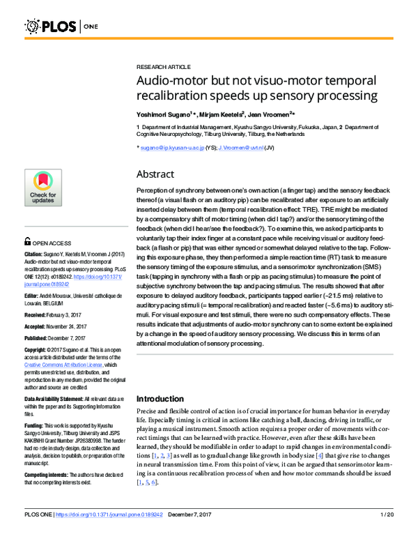 (PDF) Audio-motor but not visuo-motor temporal recalibration speeds up sensory processing