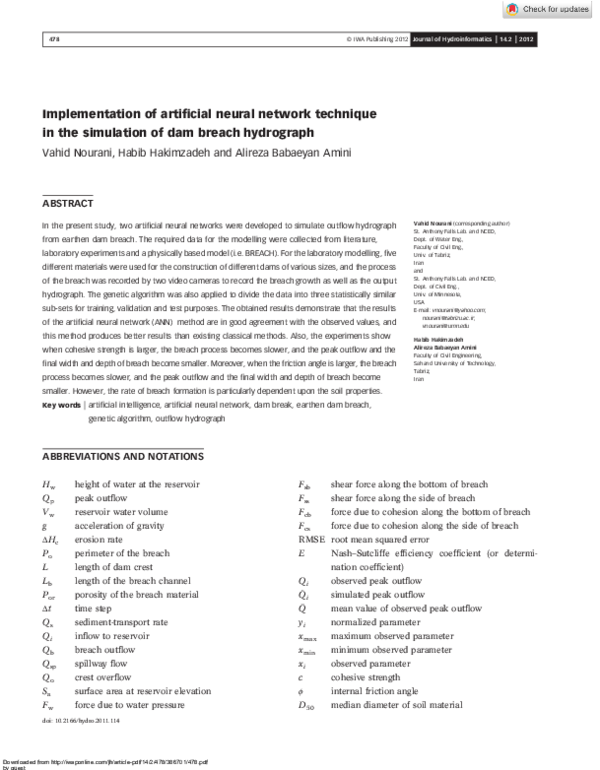 (PDF) Implementation of artificial neural network technique in the simulation of dam breach ...