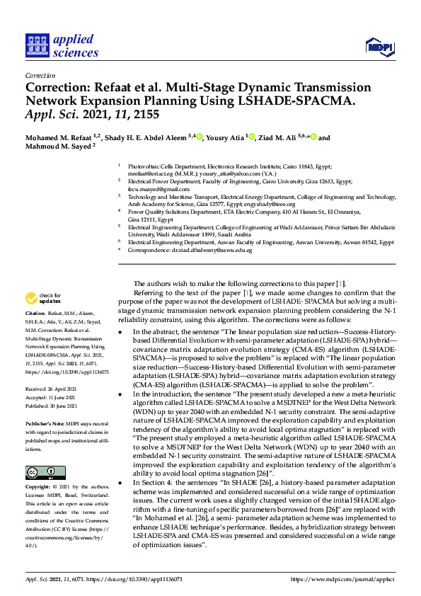 (PDF) Correction: Refaat et al. Multi-Stage Dynamic Transmission ...