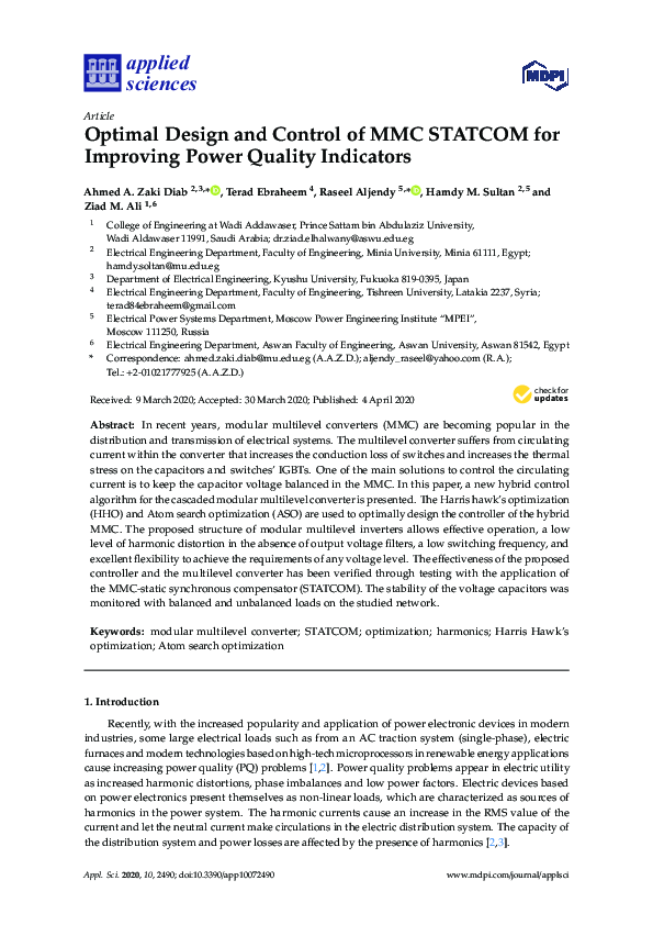 Pdf Optimal Design And Control Of Mmc Statcom For Improving Power