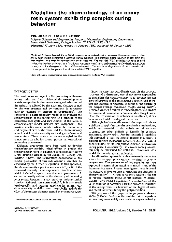 (PDF) Modelling the chemorheology of an epoxy resin system exhibiting ...