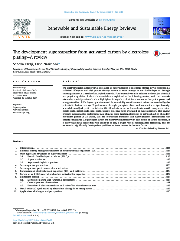(PDF) The development supercapacitor from activated carbon by electroless plating—A review
