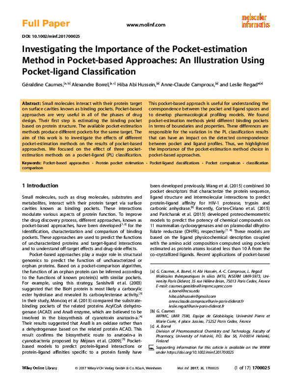 Pdf Investigating The Importance Of The Pocket Estimation Method In Pocket Based Approaches