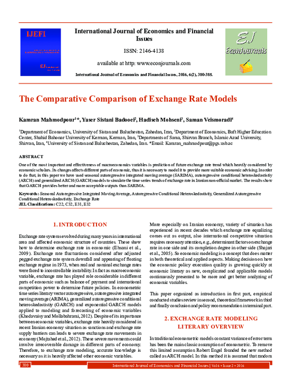 (PDF) The Comparative Comparison of Exchange Rate Models