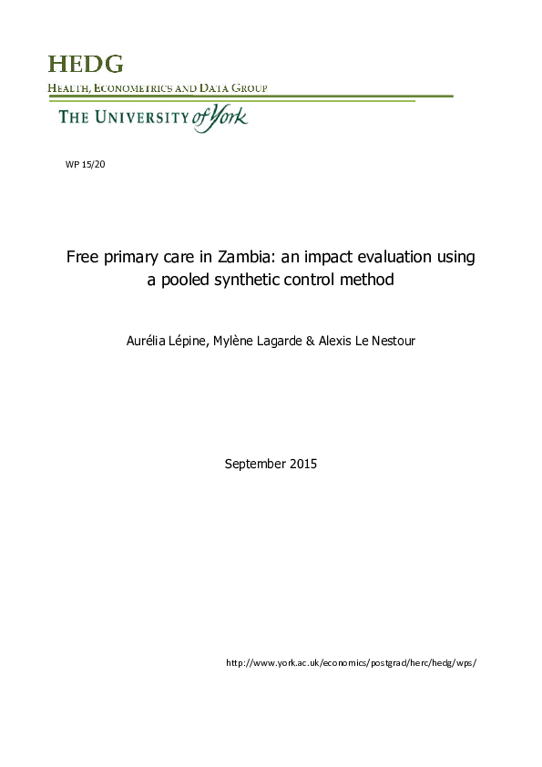 (PDF) Free Primary Care in Zambia: An Impact Evaluation Using a Pooled Synthetic Control Method