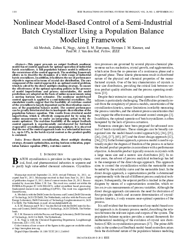 (PDF) Nonlinear Model-Based Control of a Semi-Industrial Batch Crystallizer Using a Population ...