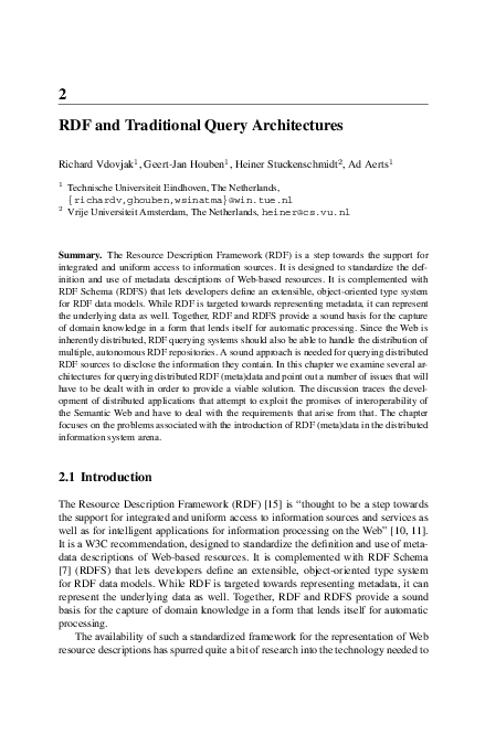 (PDF) RDF and Traditional Query Architectures | Richard Vdovjak - Academia.edu
