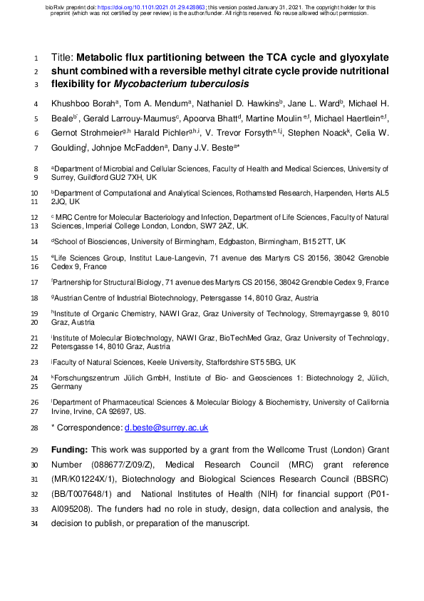 (PDF) Metabolic flux partitioning between the TCA cycle and glyoxylate ...