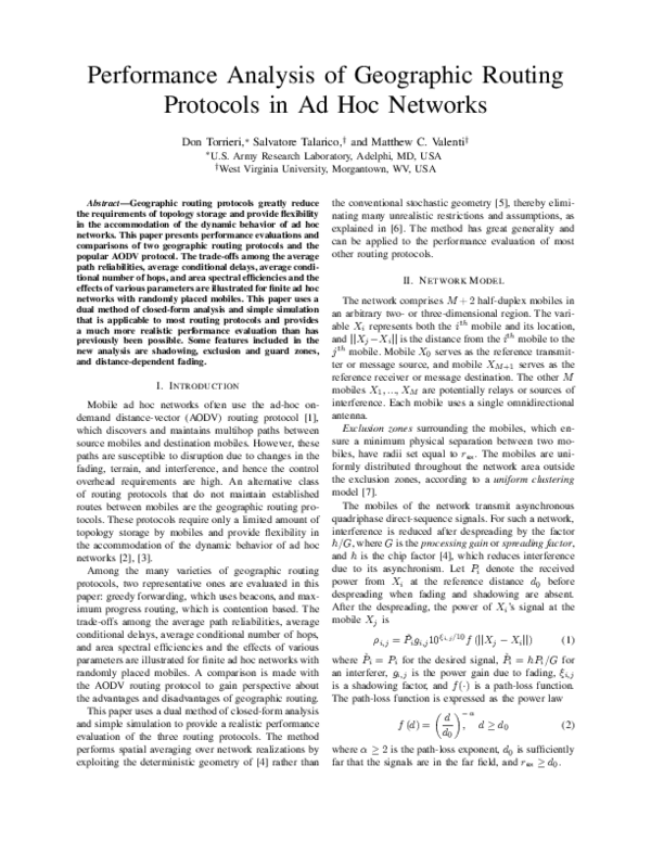 Pdf Performance Analysis Of Geographic Routing Protocols In Ad Hoc Networks Jia Uddin