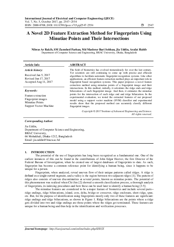 (PDF) 2D Fingerprint Feature Extraction Using Minutiae