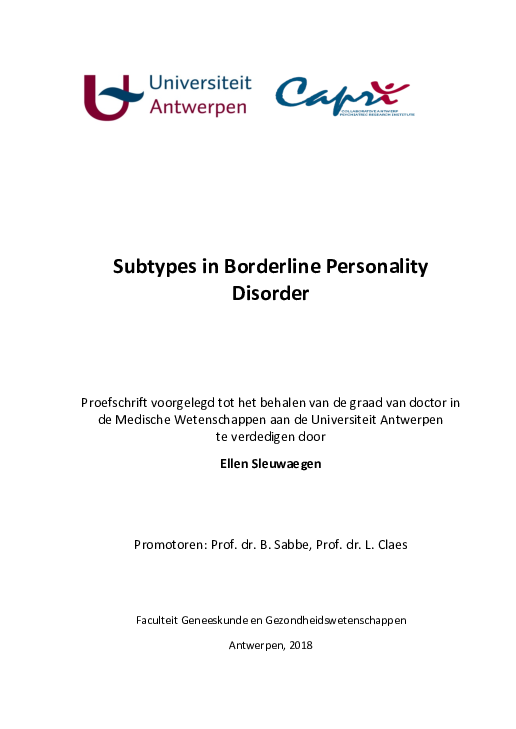 (PDF) Subtypes in Borderline Personality Disorder