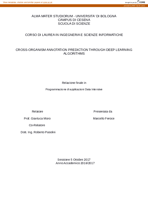 (PDF) Cros-Organism Annotation Prediction through Deep Learning Algorithms