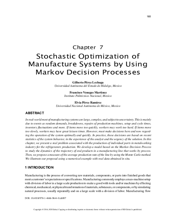 (PDF) Stochastic Optimization of Manufacture Systems by Using Markov ... (PDF) Stochastic Optimization of Manufacture Systems by Using Markov ...
