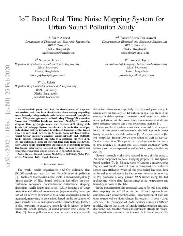 Pdf Iot Based Real Time Noise Mapping System For Urban Sound