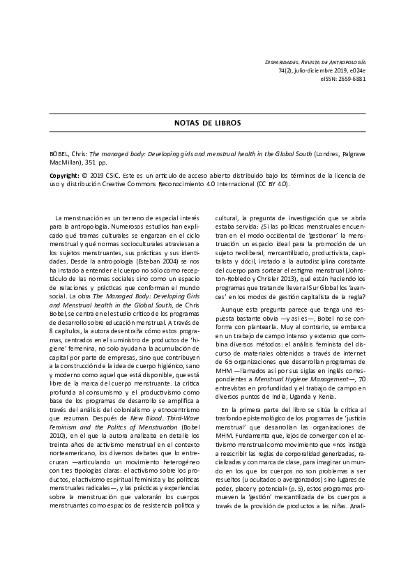 (PDF) Bobel, Chris: The managed body: Developing girls and menstrual ...