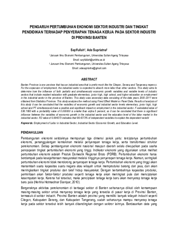 (PDF) Pengaruh Pertumbuhan Ekonomi Sektor Industri Dan Tingkat Pendidikan Terhadap Penyerapan ...