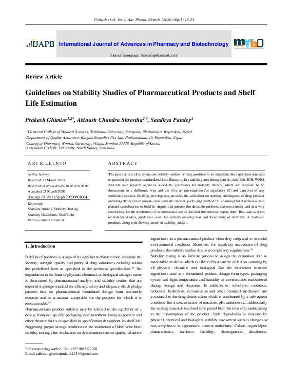 (PDF) Guidelines on Stability Studies of Pharmaceutical Products and ...