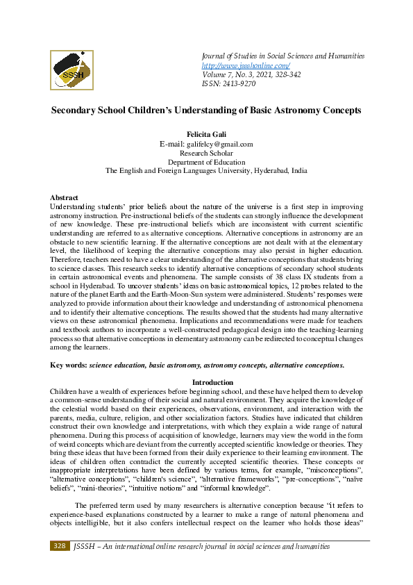 (PDF) Secondary School Children's Understanding of Basic Astronomy Concepts