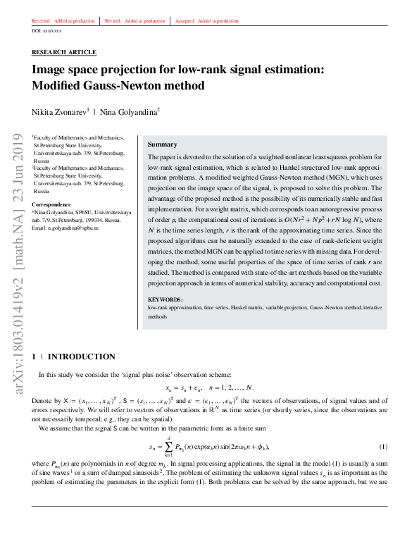 (PDF) Image space projection for low-rank signal estimation: Modified Gauss-Newton method