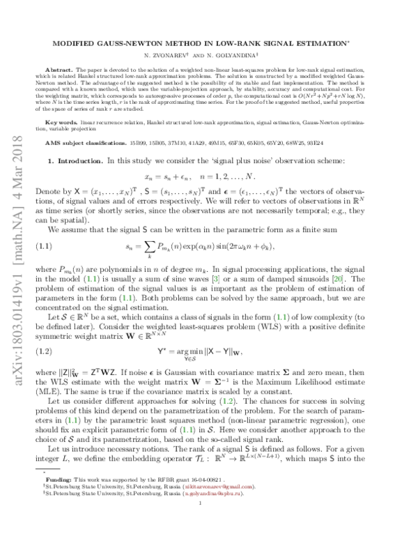 (PDF) Modified Gauss-Newton method in low-rank signal estimation