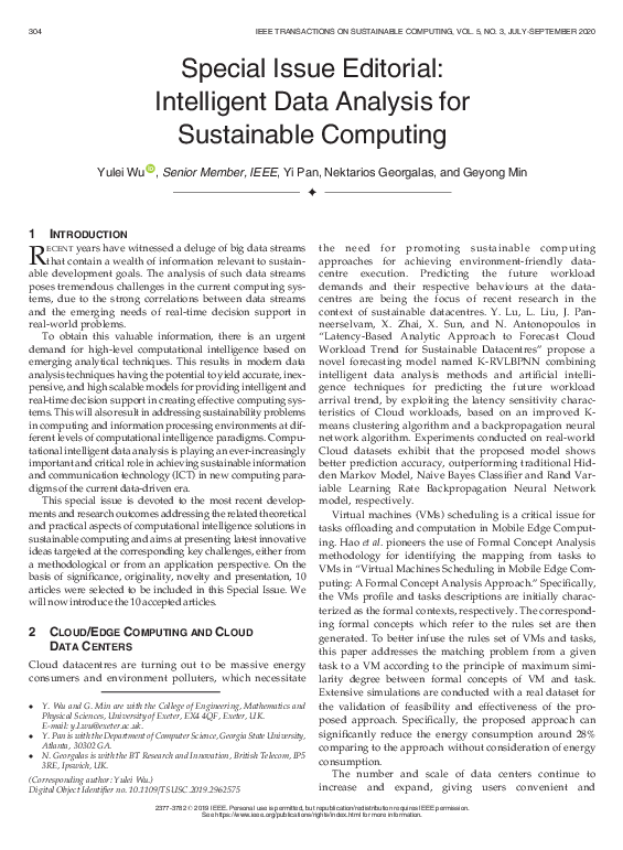 (PDF) Special Issue Editorial: Intelligent Data Analysis for Sustainable Computing