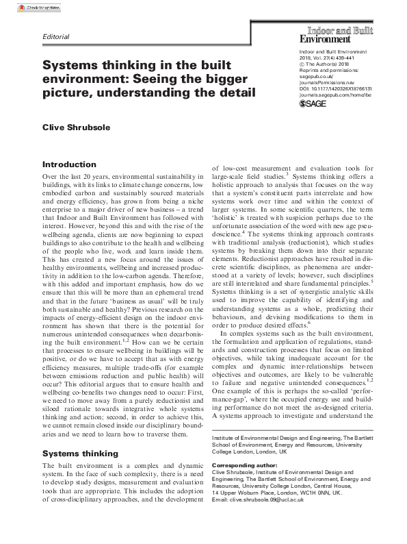 (PDF) Systems thinking in the built environment: Seeing the bigger ...