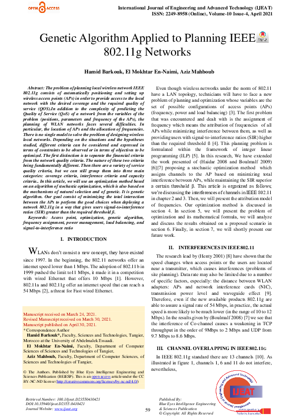 (PDF) Genetic Algorithm Applied to Planning IEEE 802.11g Networks