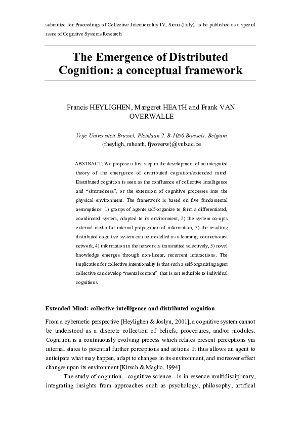 (PDF) The Emergence of Distributed Cognition: a conceptual framework