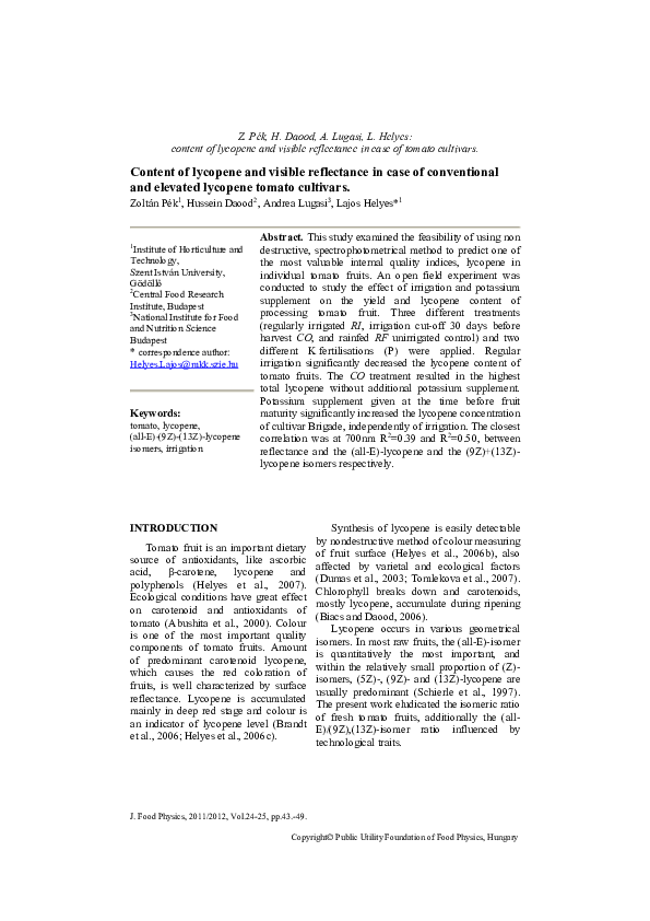 (PDF) Content of lycopene and visible reflectance in case of ...