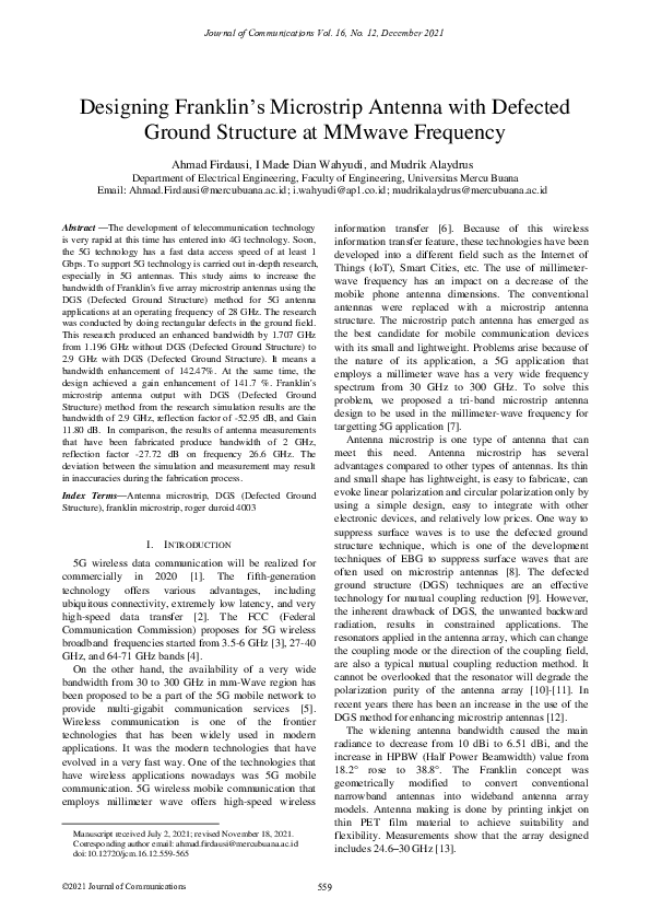 (PDF) Designing Franklin’s Microstrip Antenna with Defected Ground Structure at MMwave Frequency