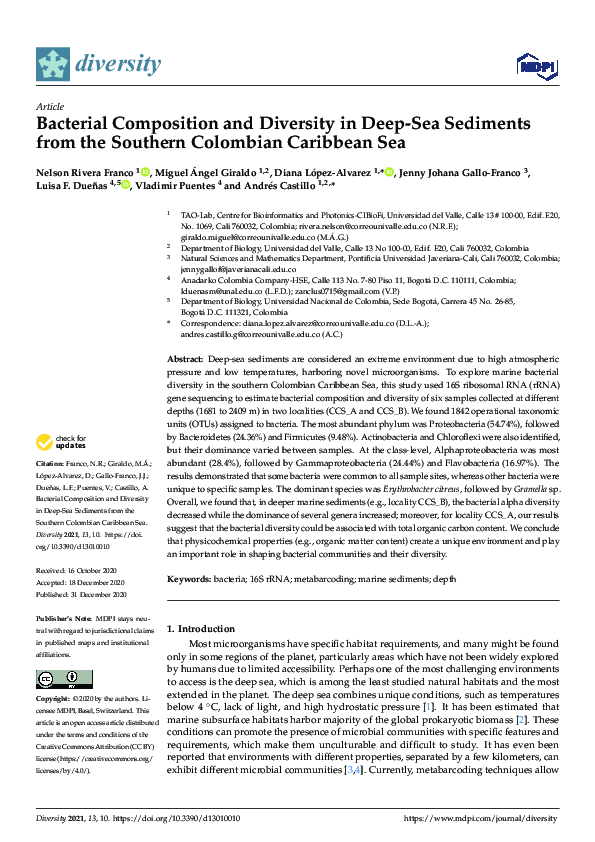 (PDF) Bacterial Composition and Diversity in Deep-Sea Sediments from the Southern Colombian ...