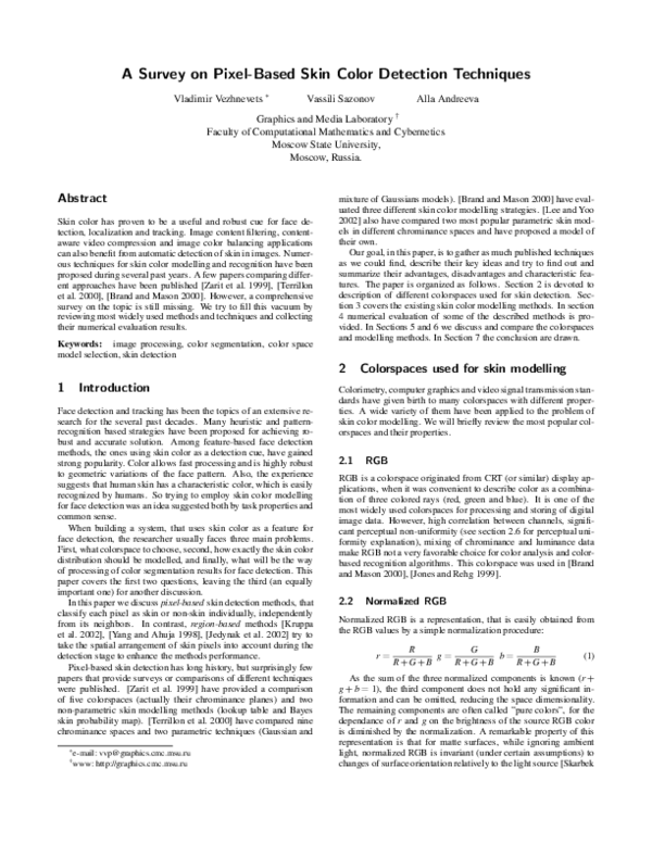 (PDF) A survey on pixel-based skin color detection techniques