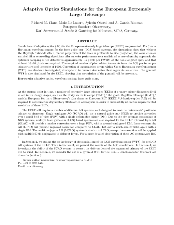 (PDF) Adaptive optics simulations for the European Extremely Large Telescope