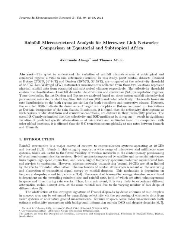 (PDF) Rainfall Microstructural Analysis for Microwave Link Networks: Comparison at Equatorial ...
