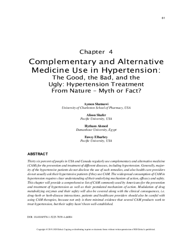 (PDF) Complementary and Alternative Medicine Use in Hypertension: The Good, the Bad, and the ...