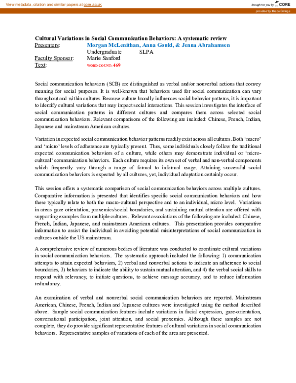 (PDF) Cultural Variations in Social Communication Behaviors: A ...