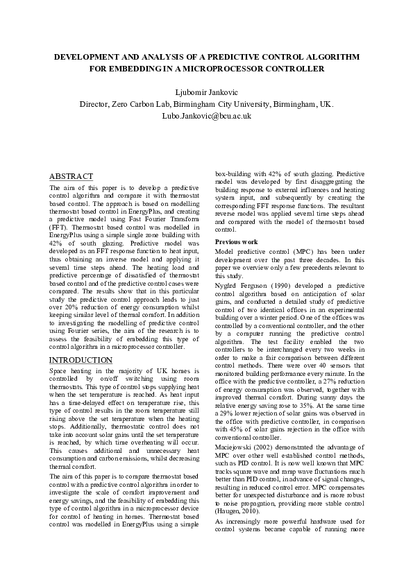 Pdf Development And Analysis Of A Predictive Control Algorithm For 4379