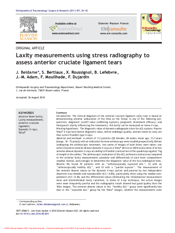 (PDF) Laxity measurements using stress radiography to assess anterior ...