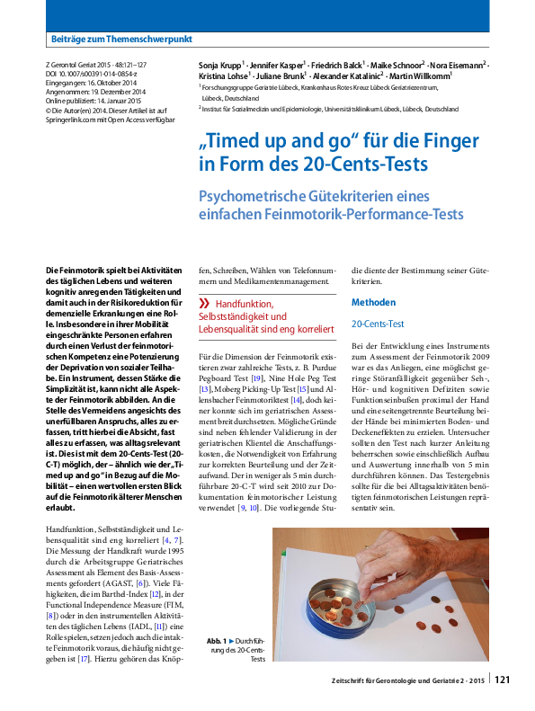 (PDF) [Timed up and go test for fingers in the form of the 20 cents ...