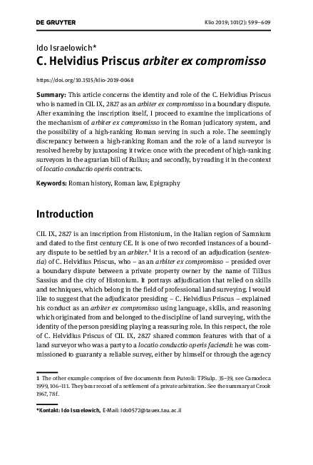(PDF) C. Helvidius Priscus arbiter ex compromisso