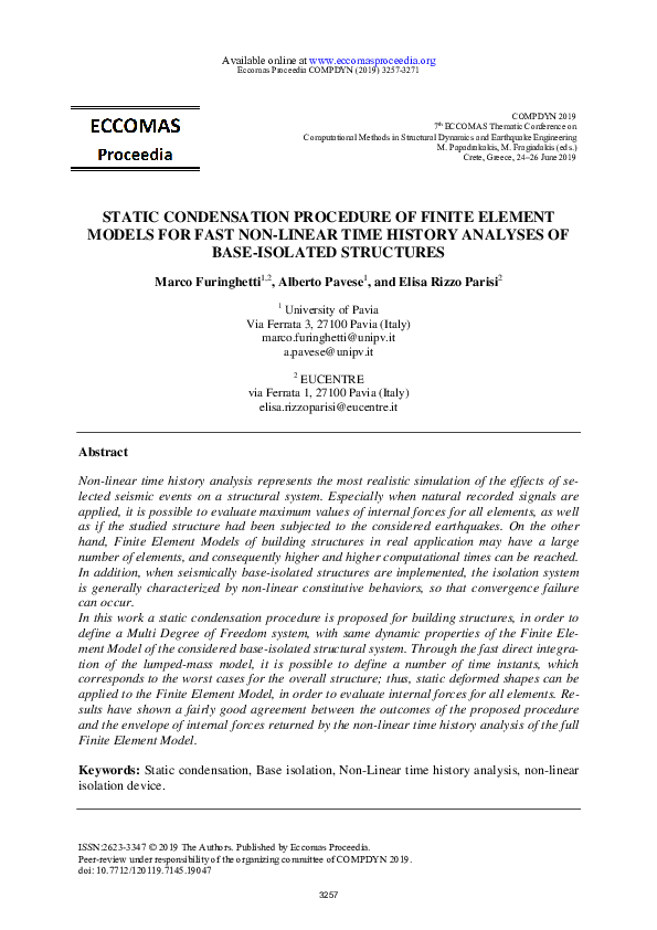 (PDF) Static Condensation Procedure of Finite Element Models for Fast Non-Linear Time History ...