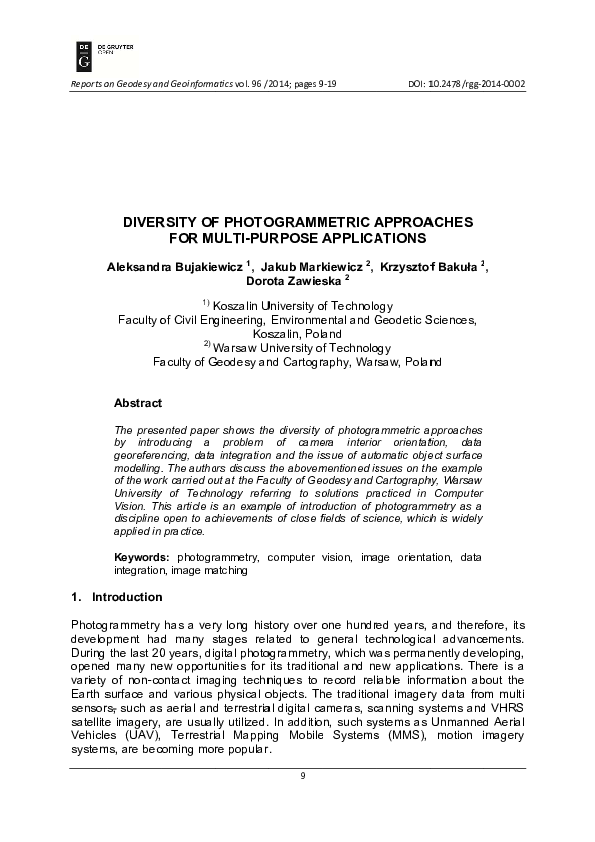 (PDF) Diversity of Photogrammetric Approaches for Multi-Purpose Applications