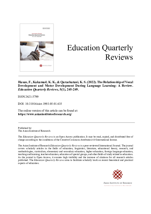 (PDF) The Relationship Between Vocal Development and Motor Development ...
