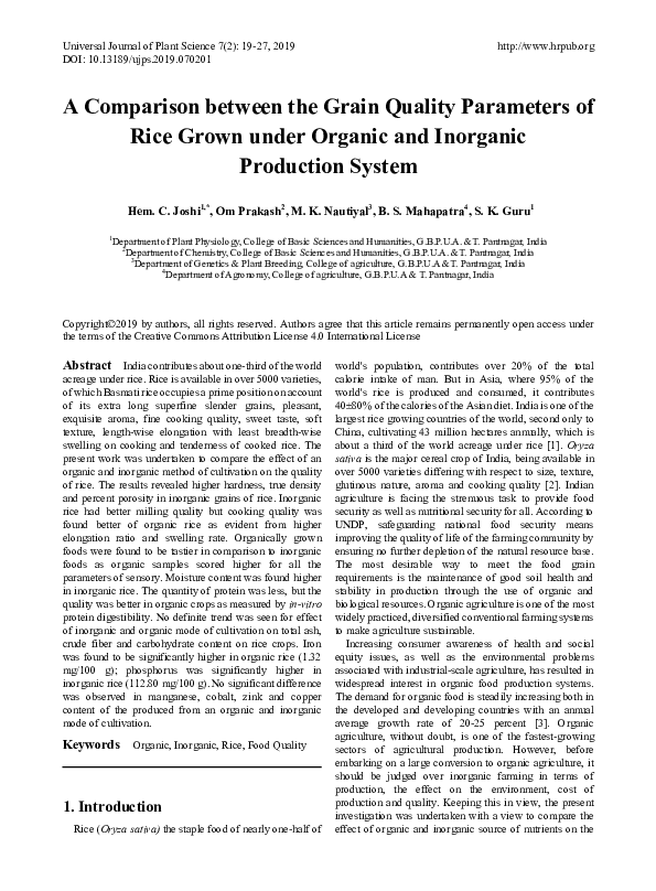 (PDF) A Comparison between the Grain Quality Parameters of Rice Grown ...