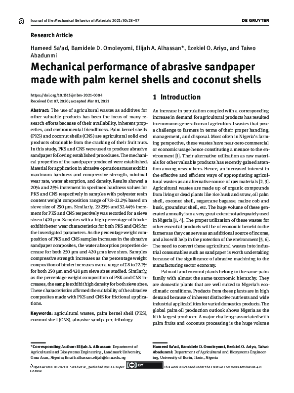 (PDF) Mechanical performance of abrasive sandpaper made with palm ...