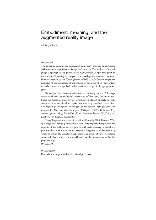 (PDF) Embodiment, meaning, and the augmented reality image | Helen ...